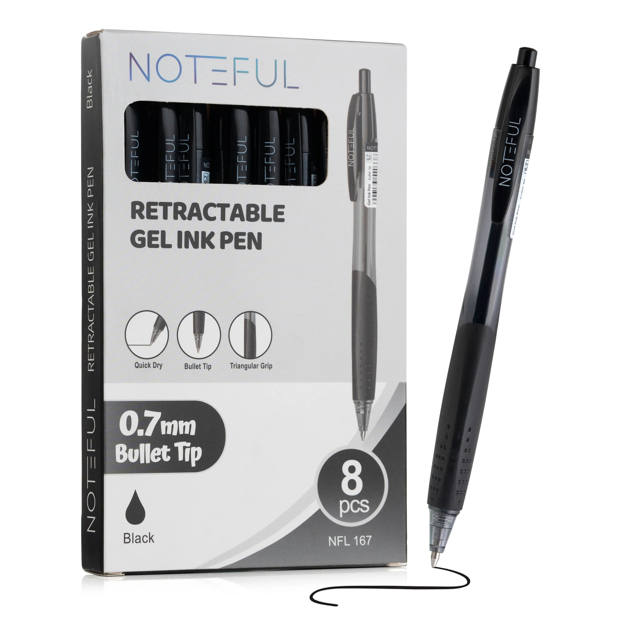 Noteful Retractable Gel Ink Pen – 0.7mm Bullet Tip, Smooth Writing, Qu