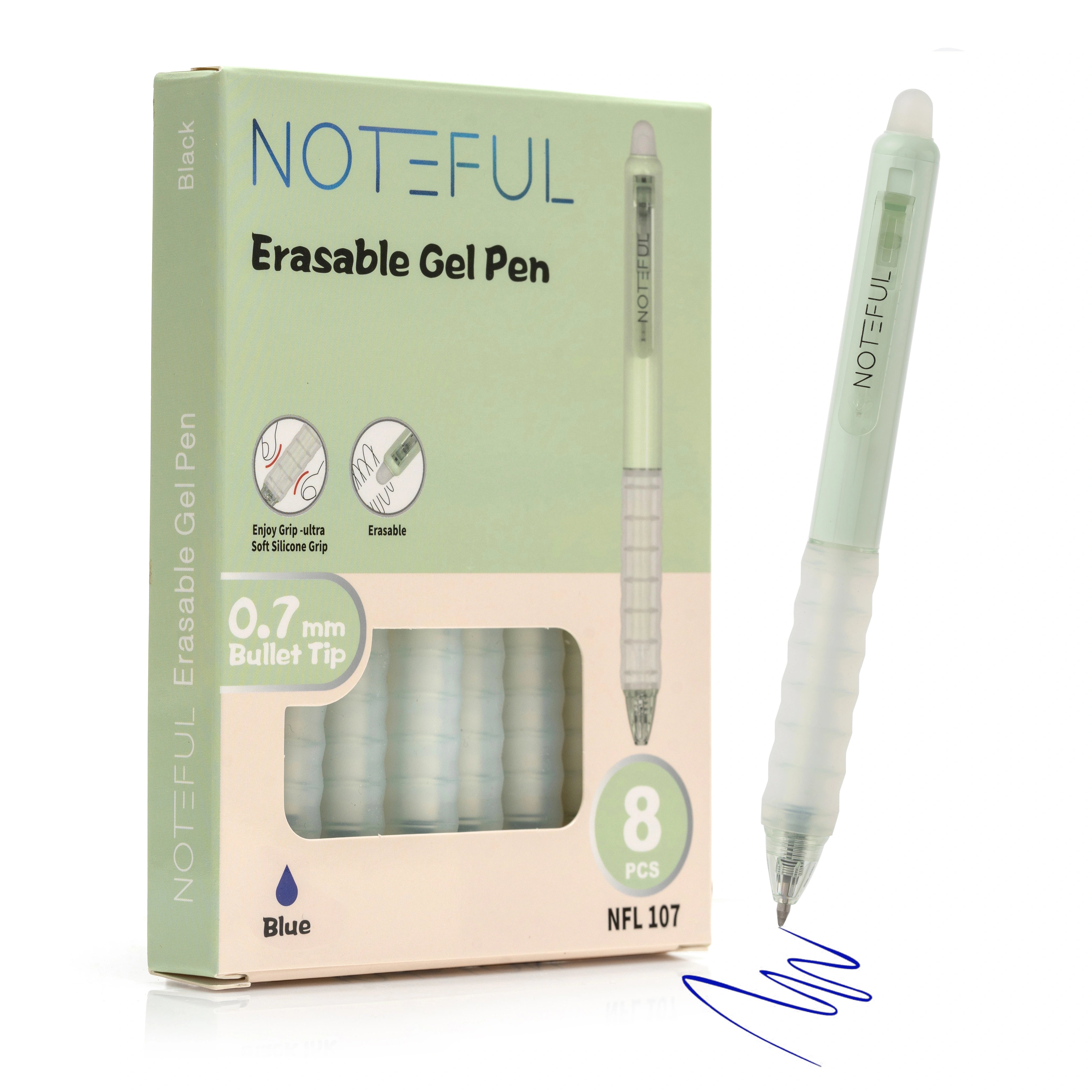 Noteful Erasable Gel Pen Set – 0.7mm Bullet Tip | Smooth Writing & Eas